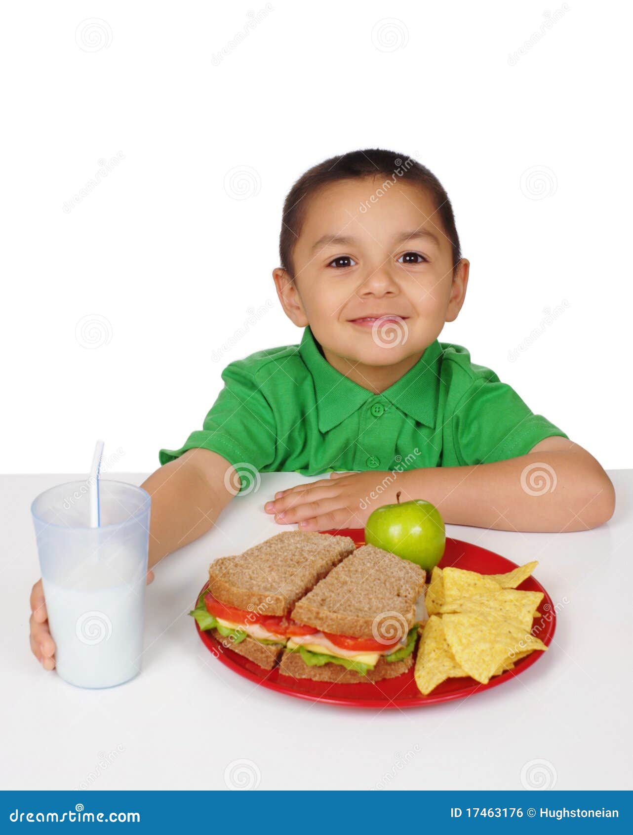 Ragazzo Con Il Pasto Del Panino Fotografia Stock - Immagine di piastra ...