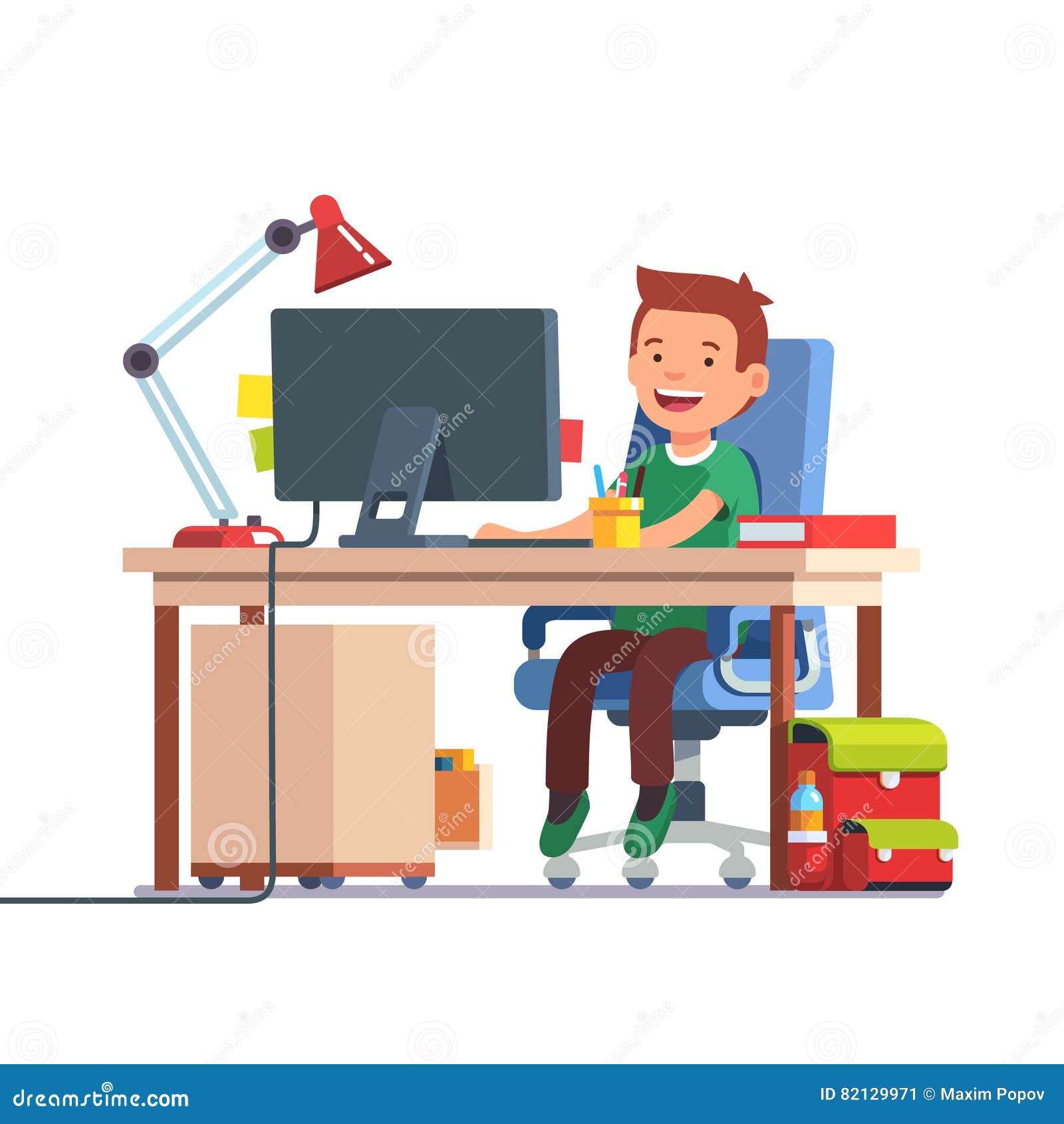 Ragazzo Del Bambino Della Scuola Che Studia Davanti Al Computer ...