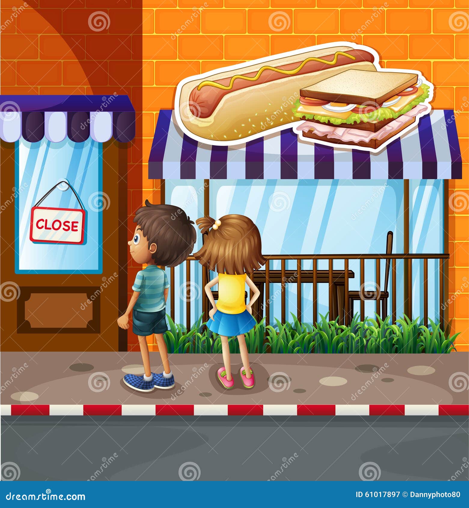 Ragazzo E Ragazza Davanti Al Ristorante Illustrazione Vettoriale ...