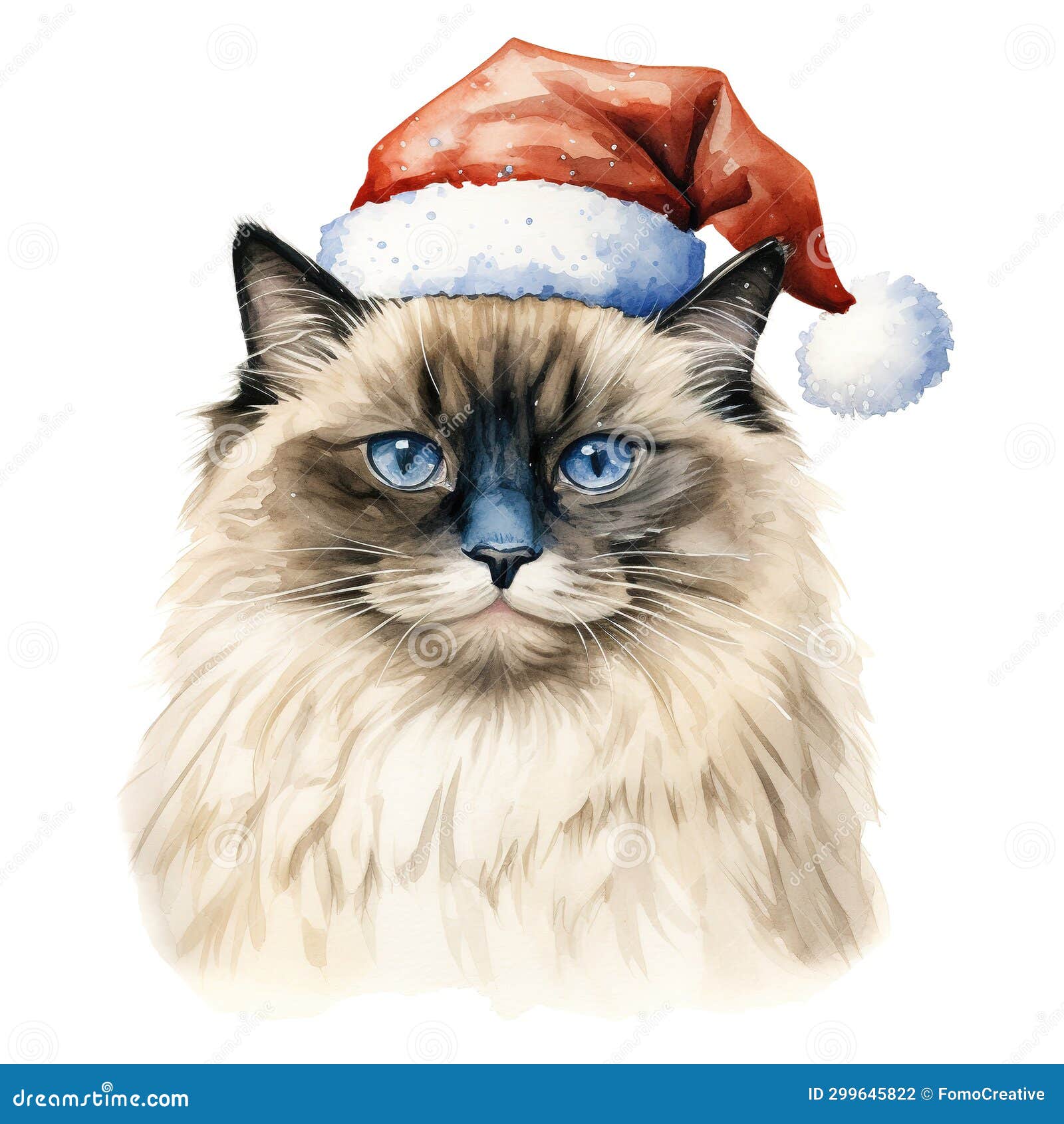 Ragdoll Cat Wearing a Santa Hat Stock Illustration - Illustration of ...