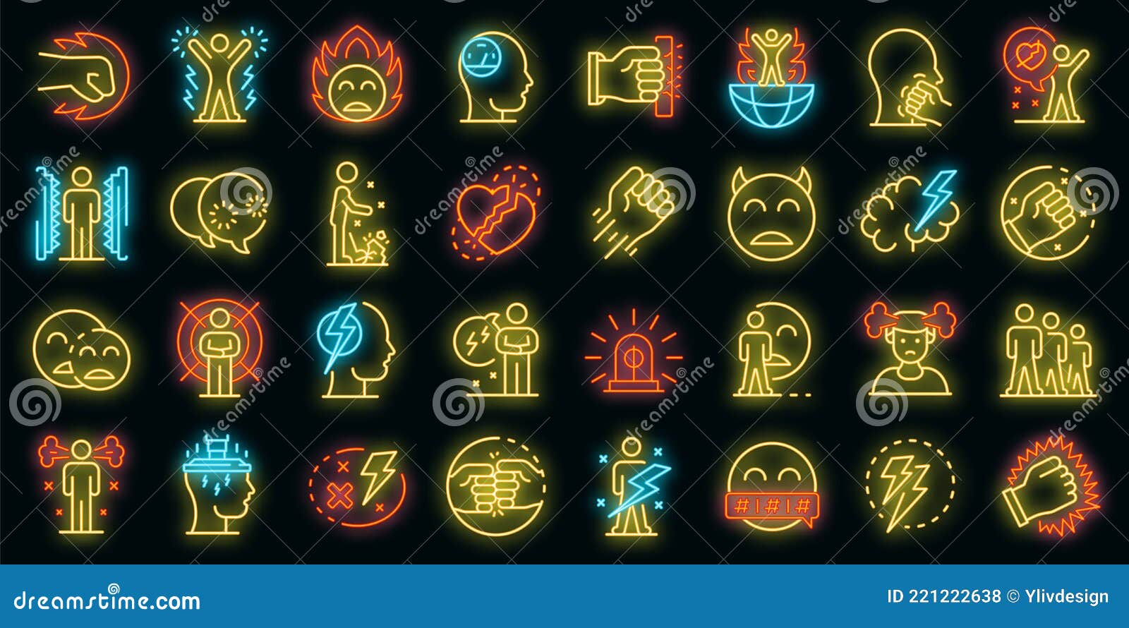Rage icons set vector neon stock vector. Illustration of anger - 221222638