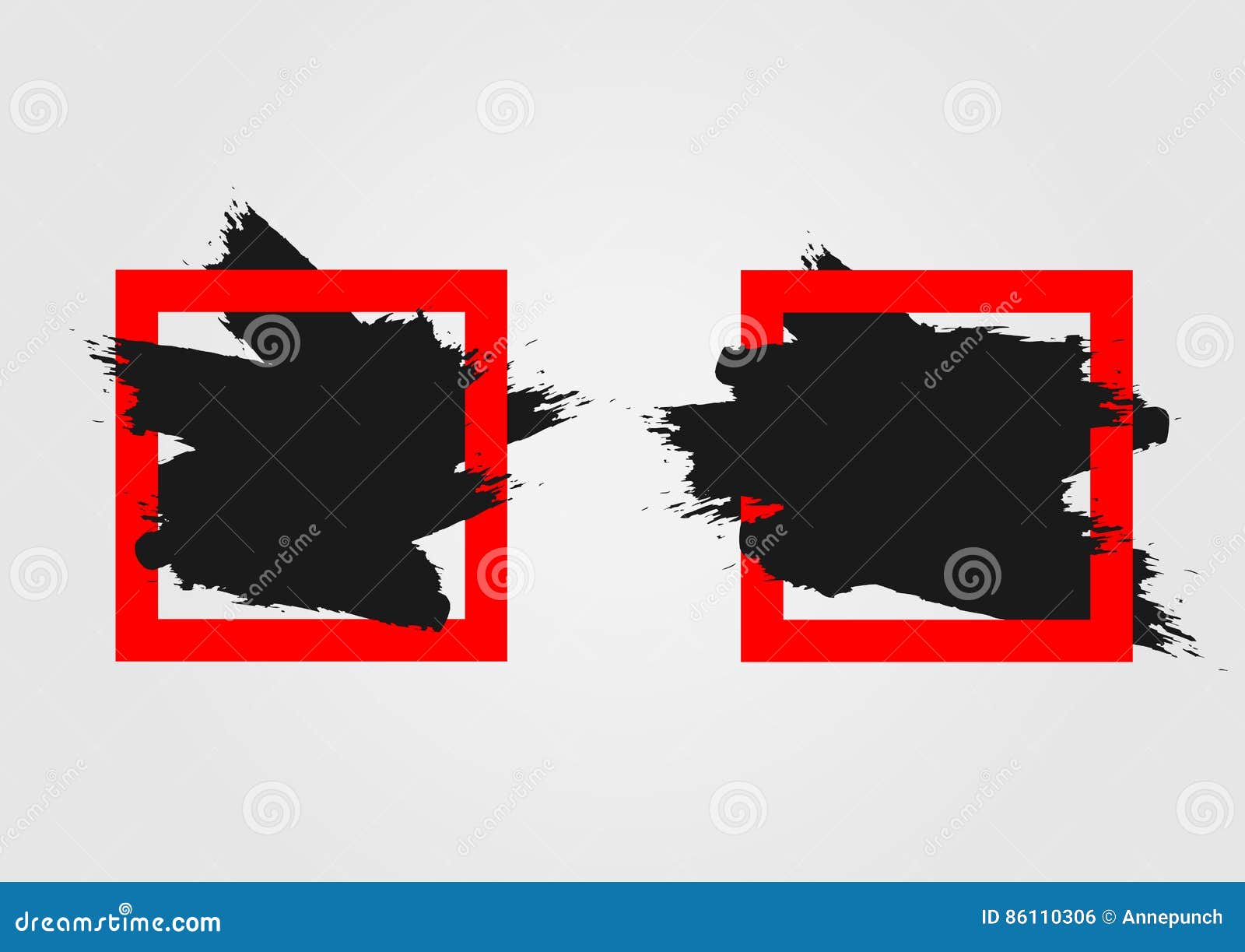 Ragged Brush Strokes in Square Frames. Set of Two Elements. Stock ...