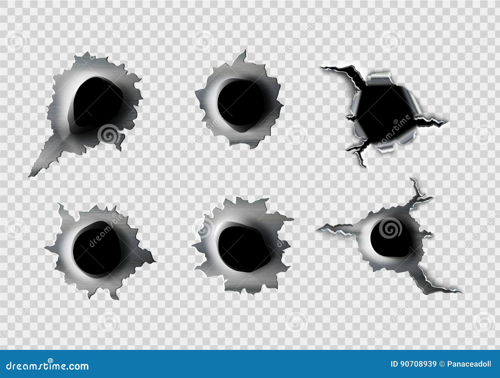 Ragged Hole in Metal from Bullets on White Transparent Stock Vector ...