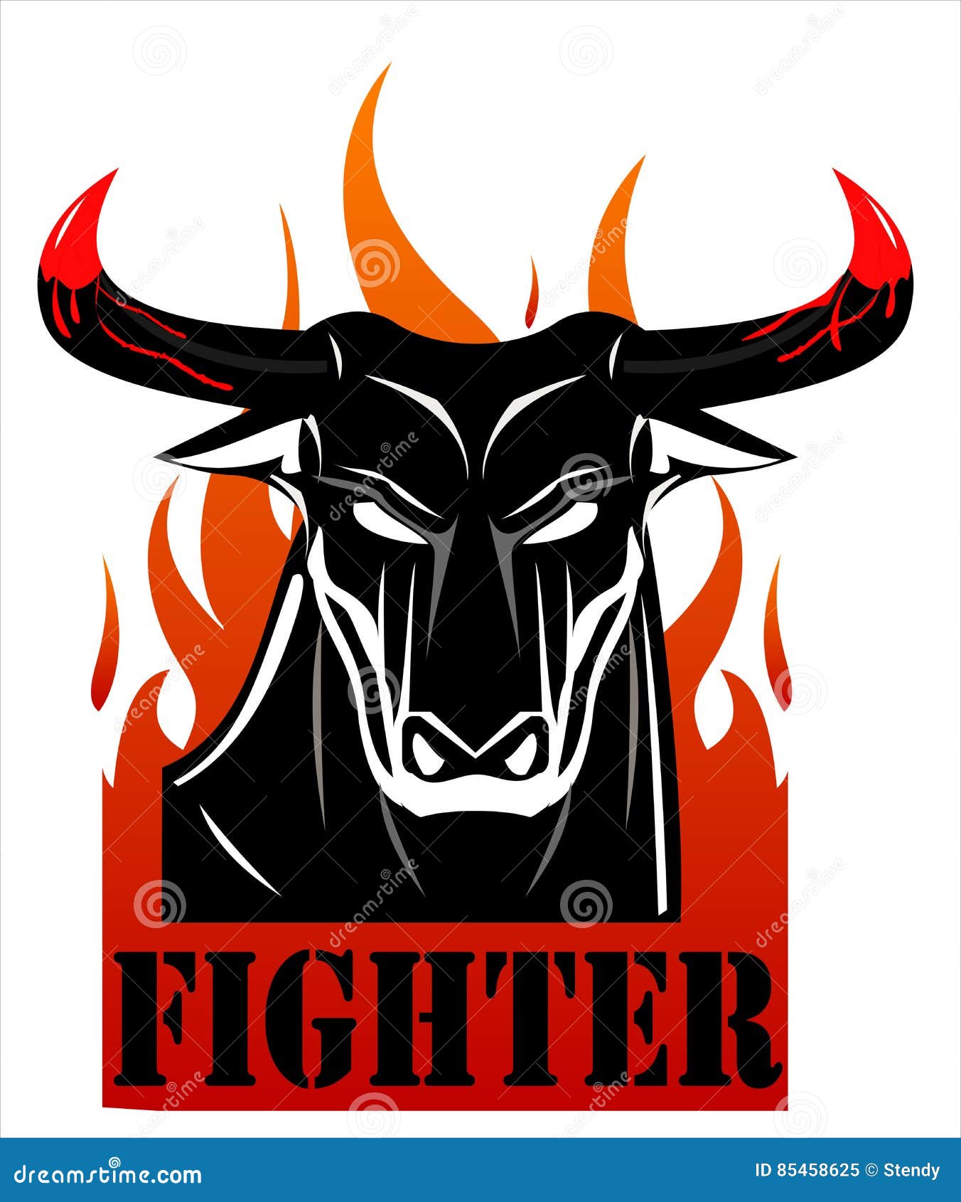 Raging Black Bull Fighter Over the Fire Stock Vector - Illustration of ...