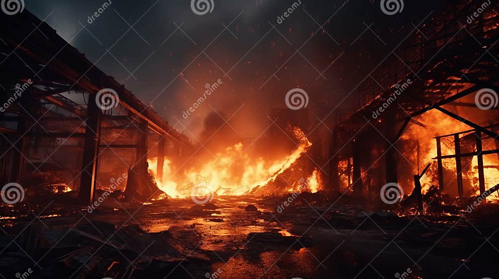 A Raging Fire Engulfing a Building Stock Photo - Image of emergency ...