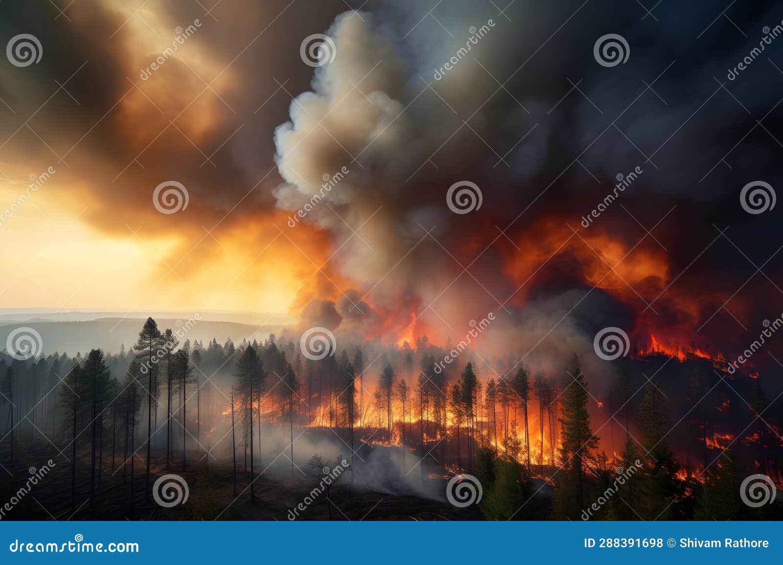 A Raging Fire Engulfing a Dense Forest. AI Generated Stock Illustration ...