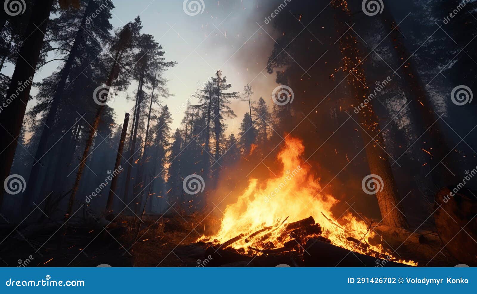 A Raging Fire Engulfing a Dense Forest Stock Photo - Image of ...