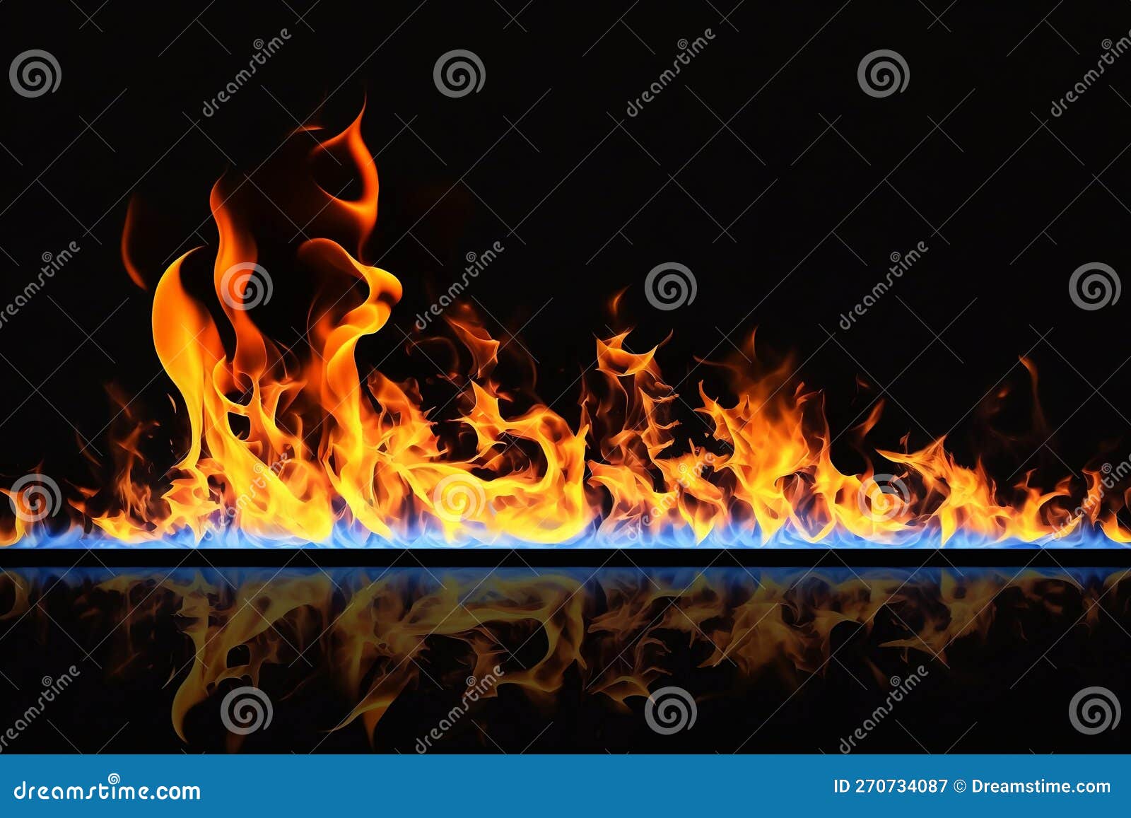 Raging Fire Flames with Reflection on Isolate Black Background Stock ...