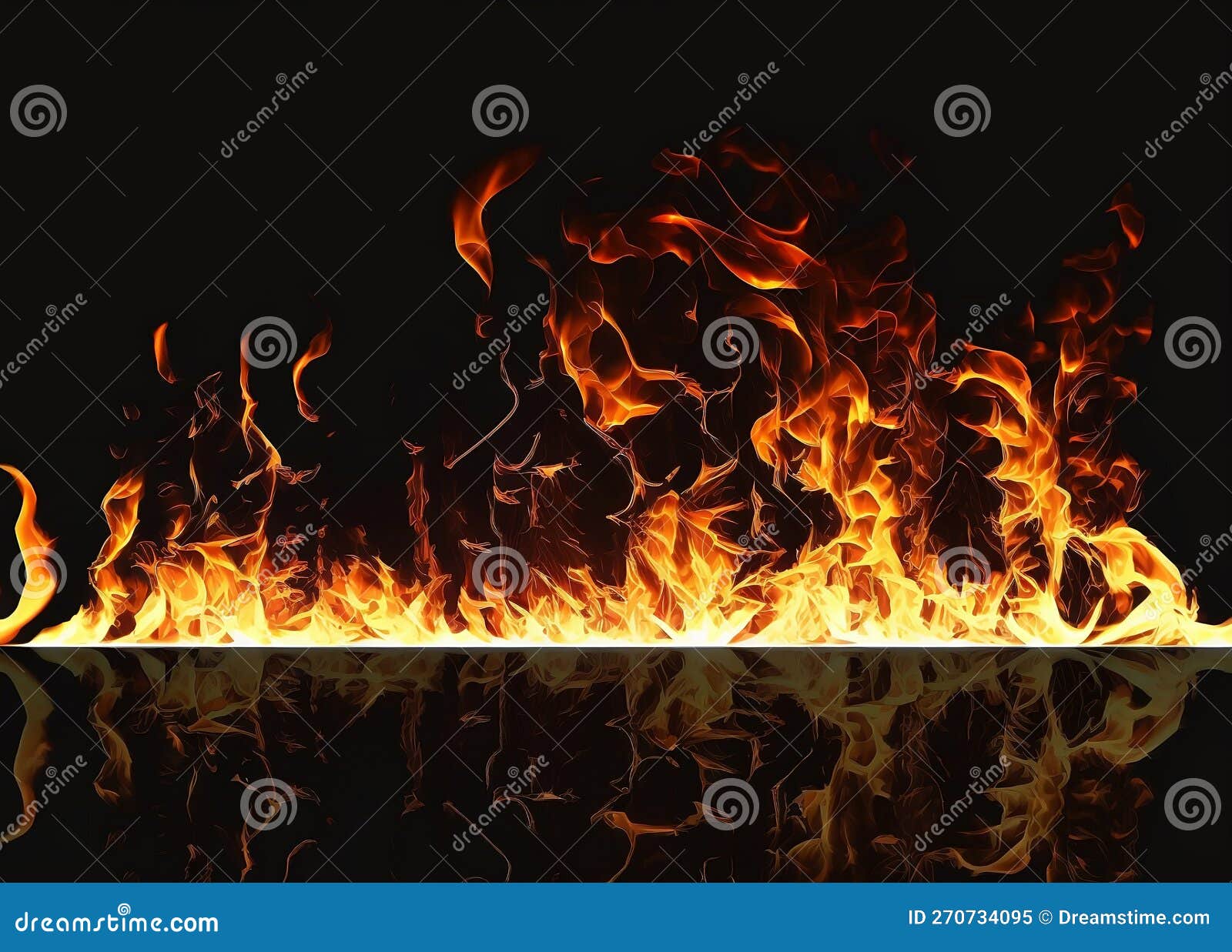 Raging Fire Flames with Reflection on Isolate Black Background Stock ...