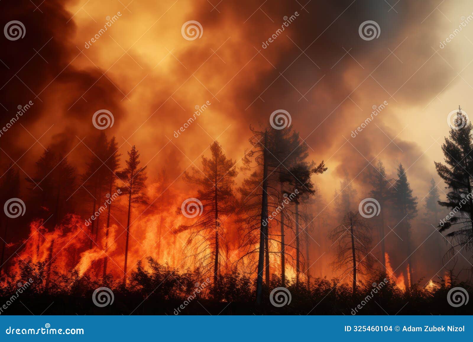 Raging Forest Fire with Orange Flames and Thick Smoke Stock ...
