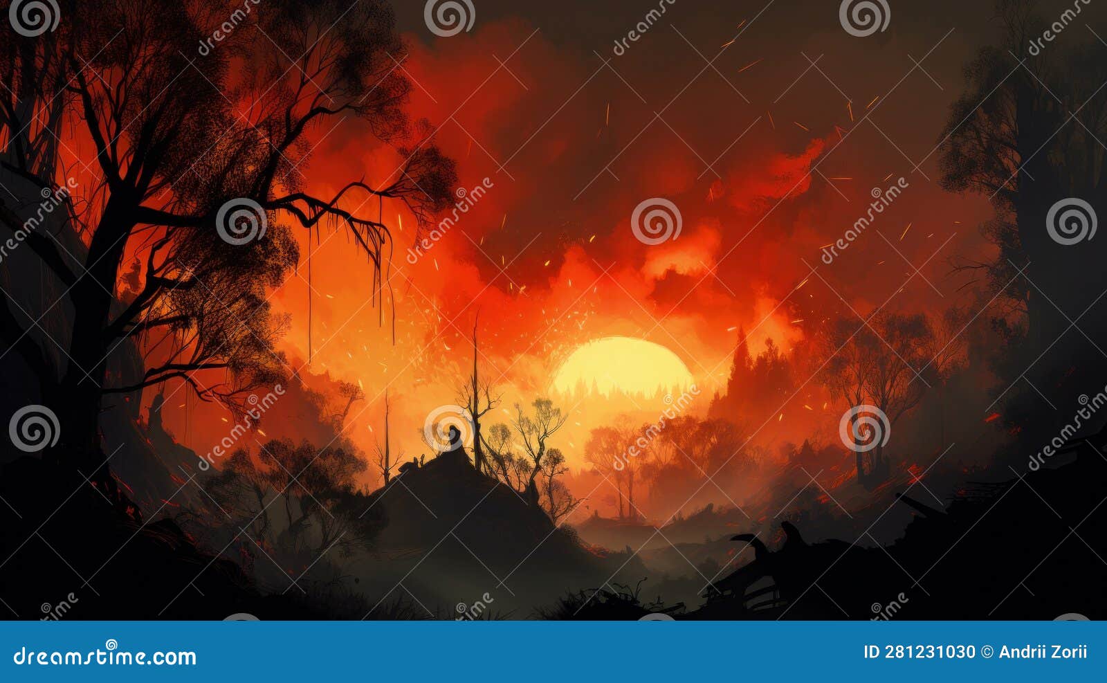 Raging Forest Fire. Rapidly Spreading Wildfire. Generative AI Stock ...