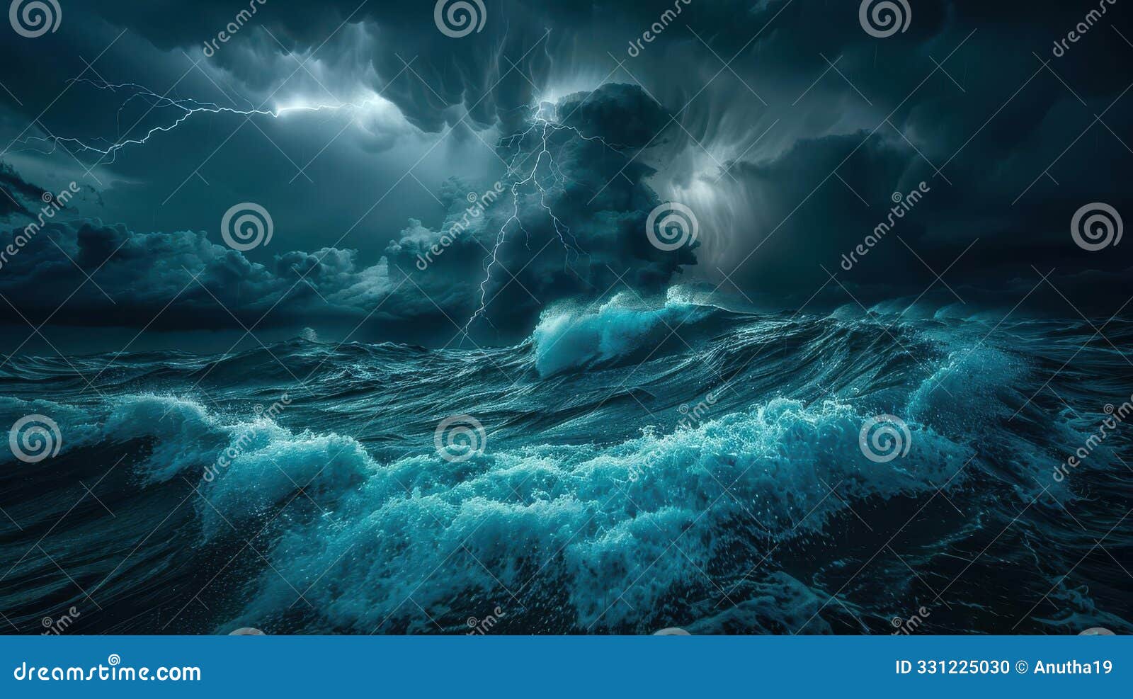 Raging Ocean Thunderstorm with Dramatic Lightning and Waves Stock ...