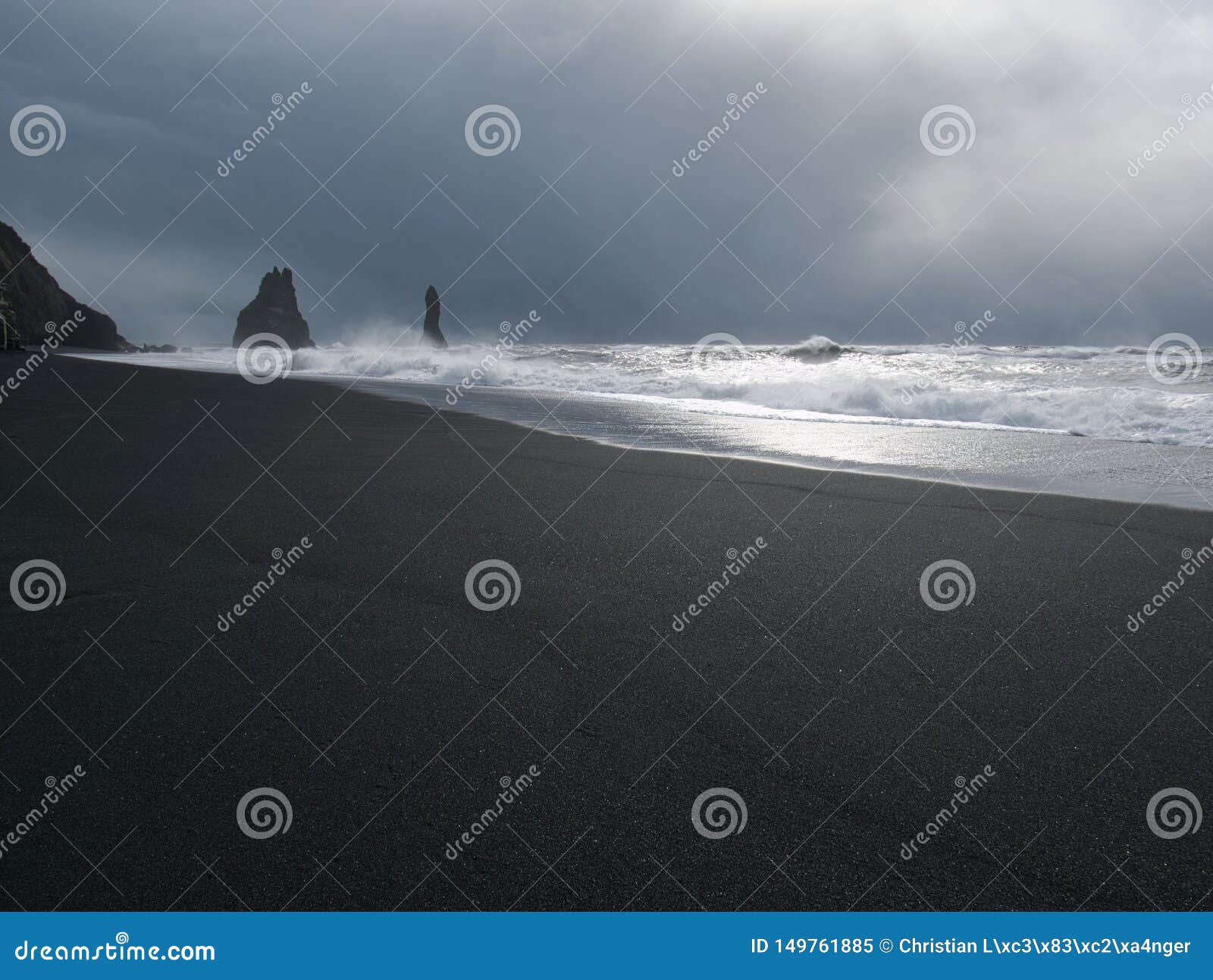 Raging Sea and the Rocks on the Black Beach Stock Image - Image of surf ...