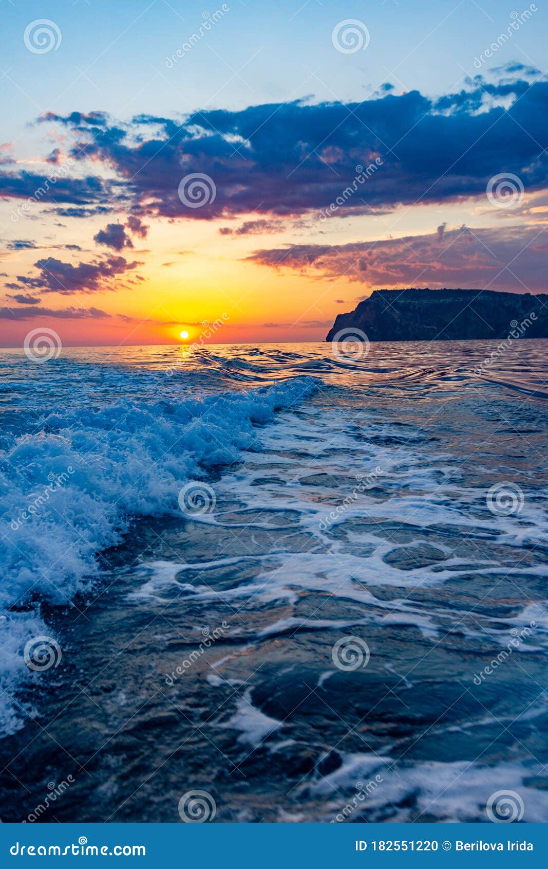 Raging Sea Waves at Sunset in the Ocean. Stock Photo - Image of scene ...