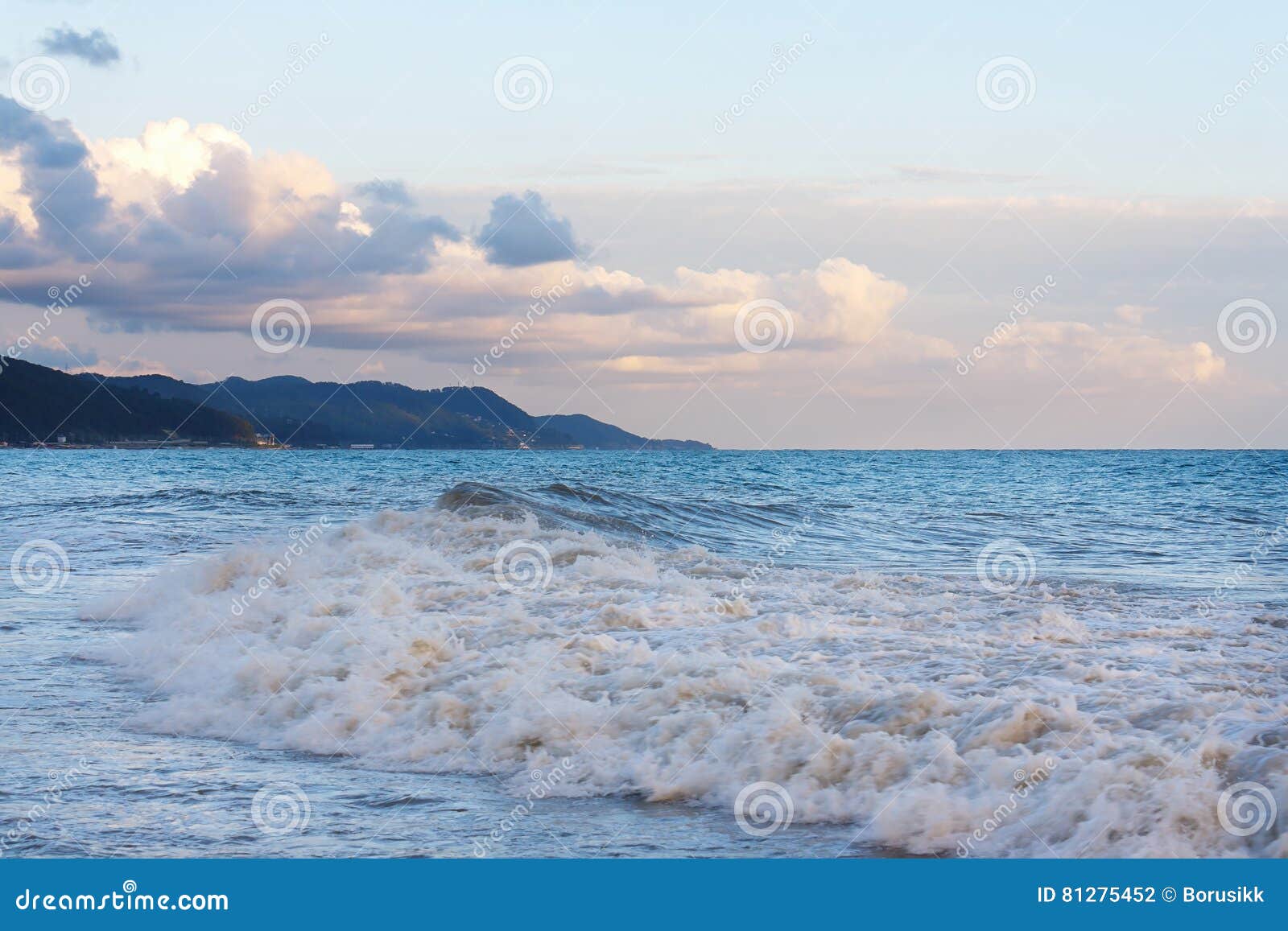 Raging Surf Waves on the Beach in the Evening of Mountainous Coast ...