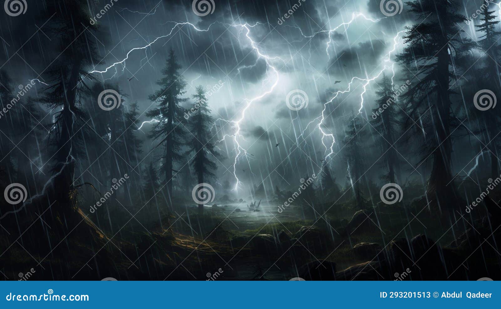 A Raging Thunderstorm Merging with a Dense Forest Stock Illustration ...