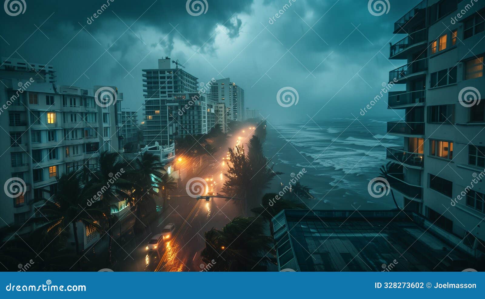 Raging Tropical Storm on the Beachfront Stock Illustration ...