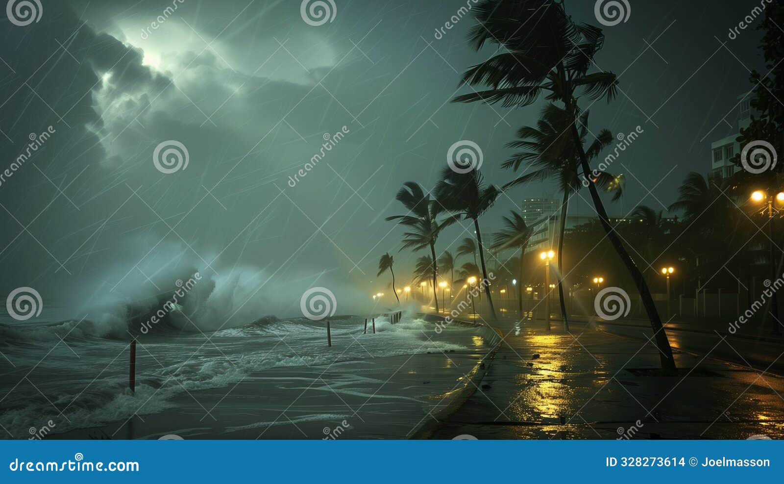 Raging Tropical Storm on the Beachfront Stock Illustration ...