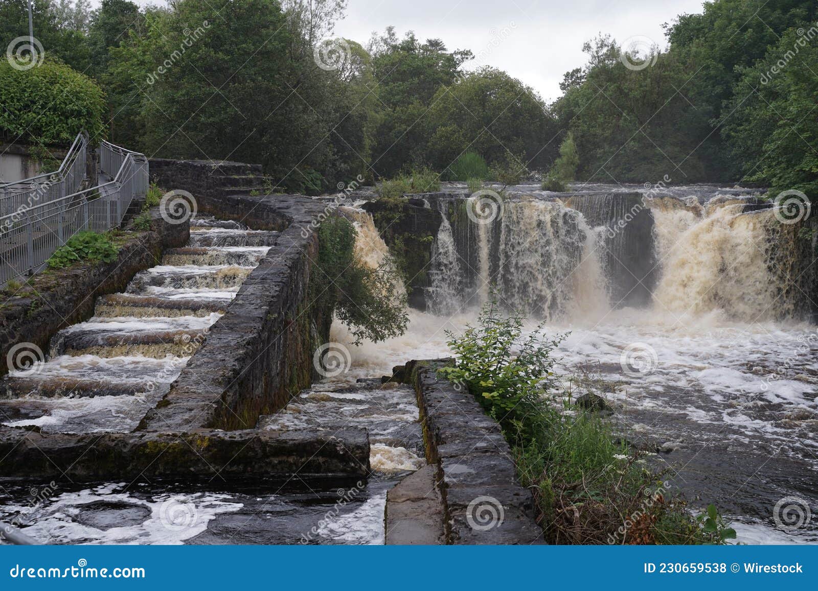 Raging Water of a Waterfalls Running through Steps Going into a Stream ...