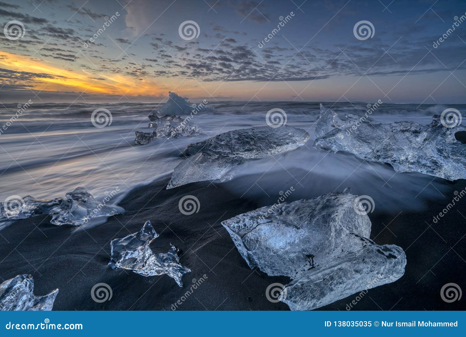Raging Waves Smashing Ice Blocks at Sunrise on Diamond Beach Stock ...