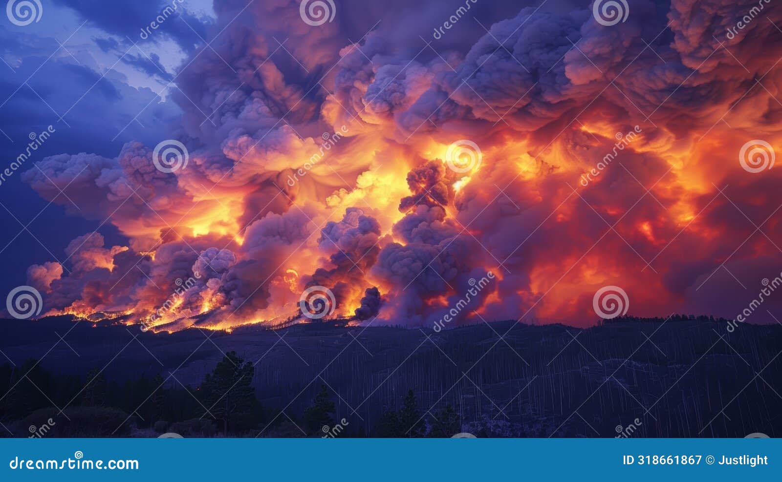 A Raging Wildfire Creating Massive Pyrocumulus Clouds Overhead Stock ...