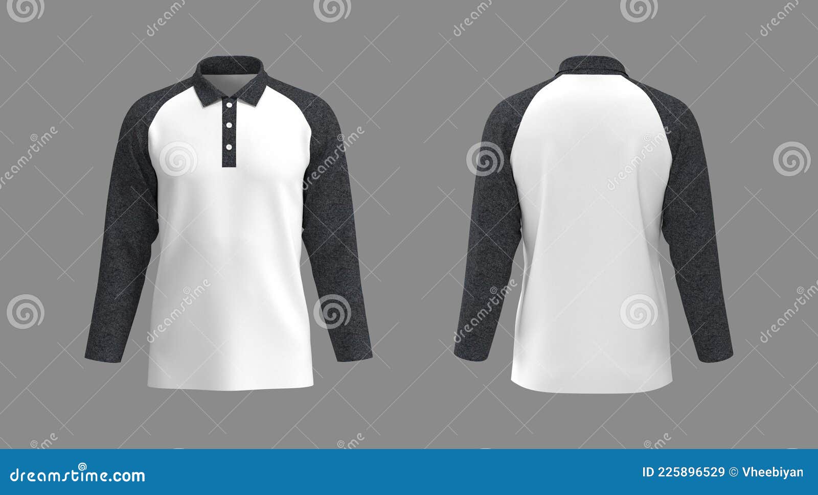 Raglan Collared Shirt Mockup In Front And Back Views. Stock ...