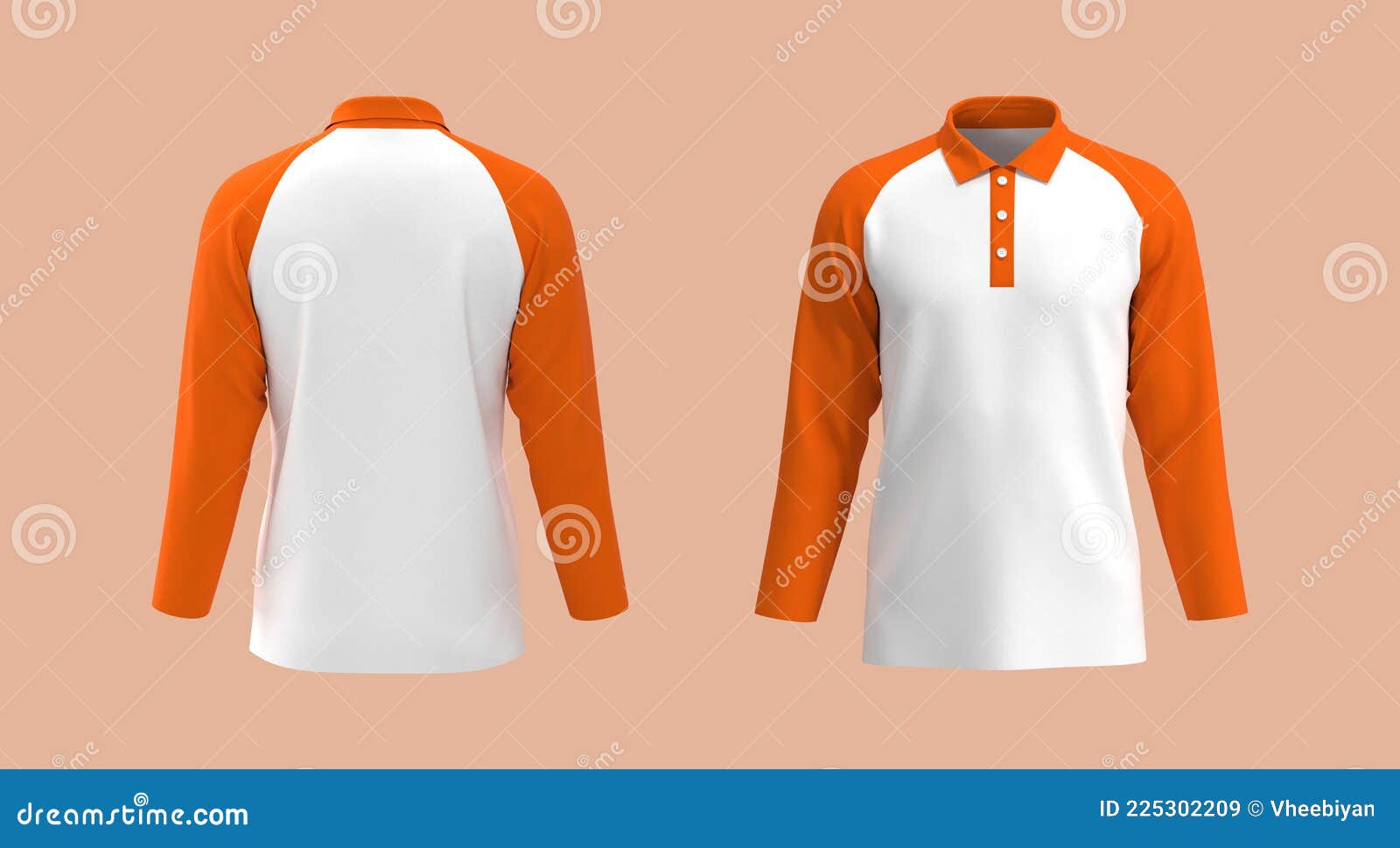 Raglan Collared Shirt Mockup in Front and Back Views. Ilustração Stock ...