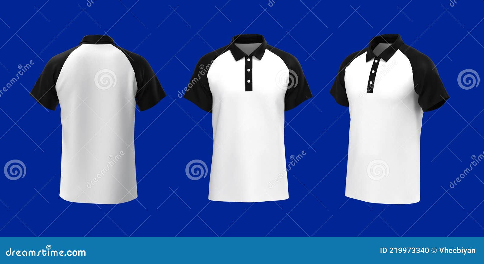 Raglan Collared Shirt Mockup In Front And Back Views. Stock ...