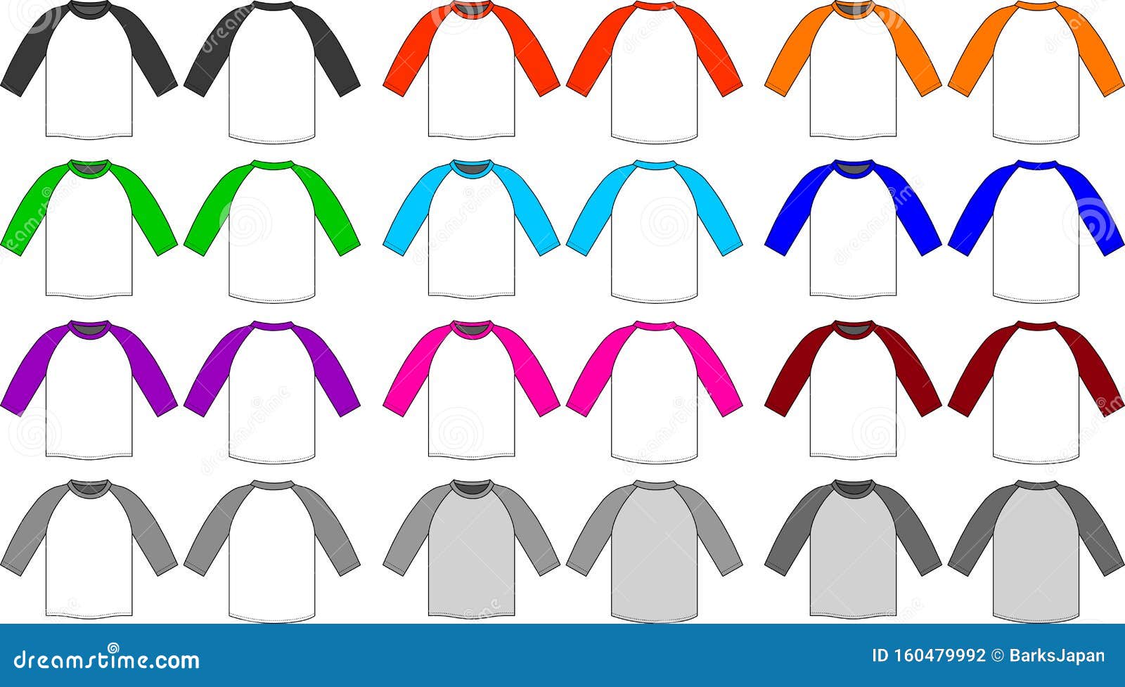 Raglan Sleeve T-shirt Illustration Set / Color Variations Stock Vector ...