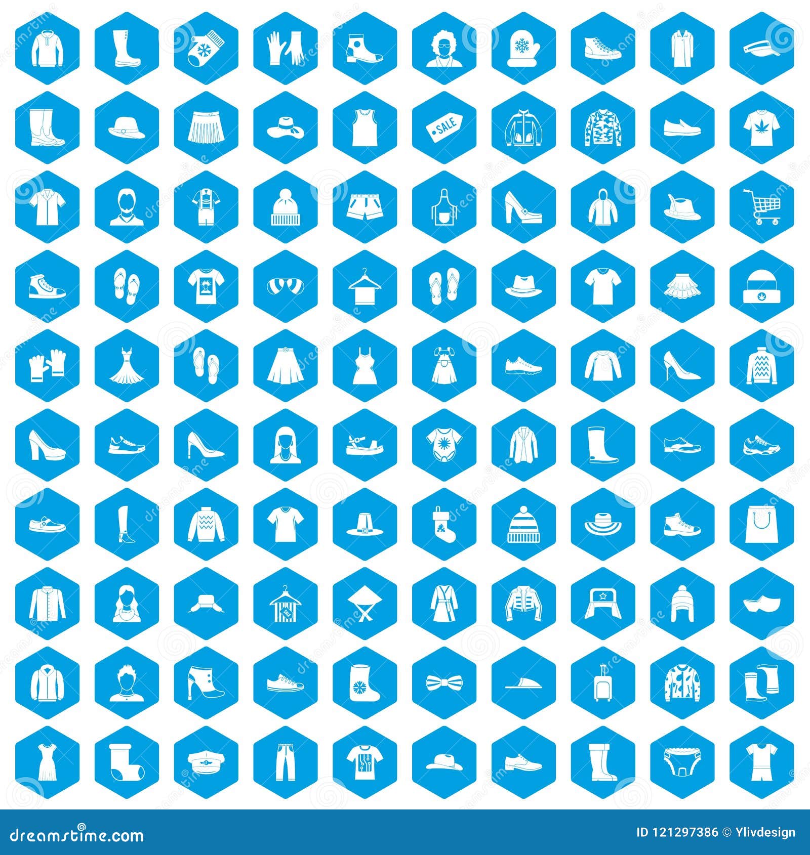 100 rags icons set blue stock vector. Illustration of jacket - 121297386