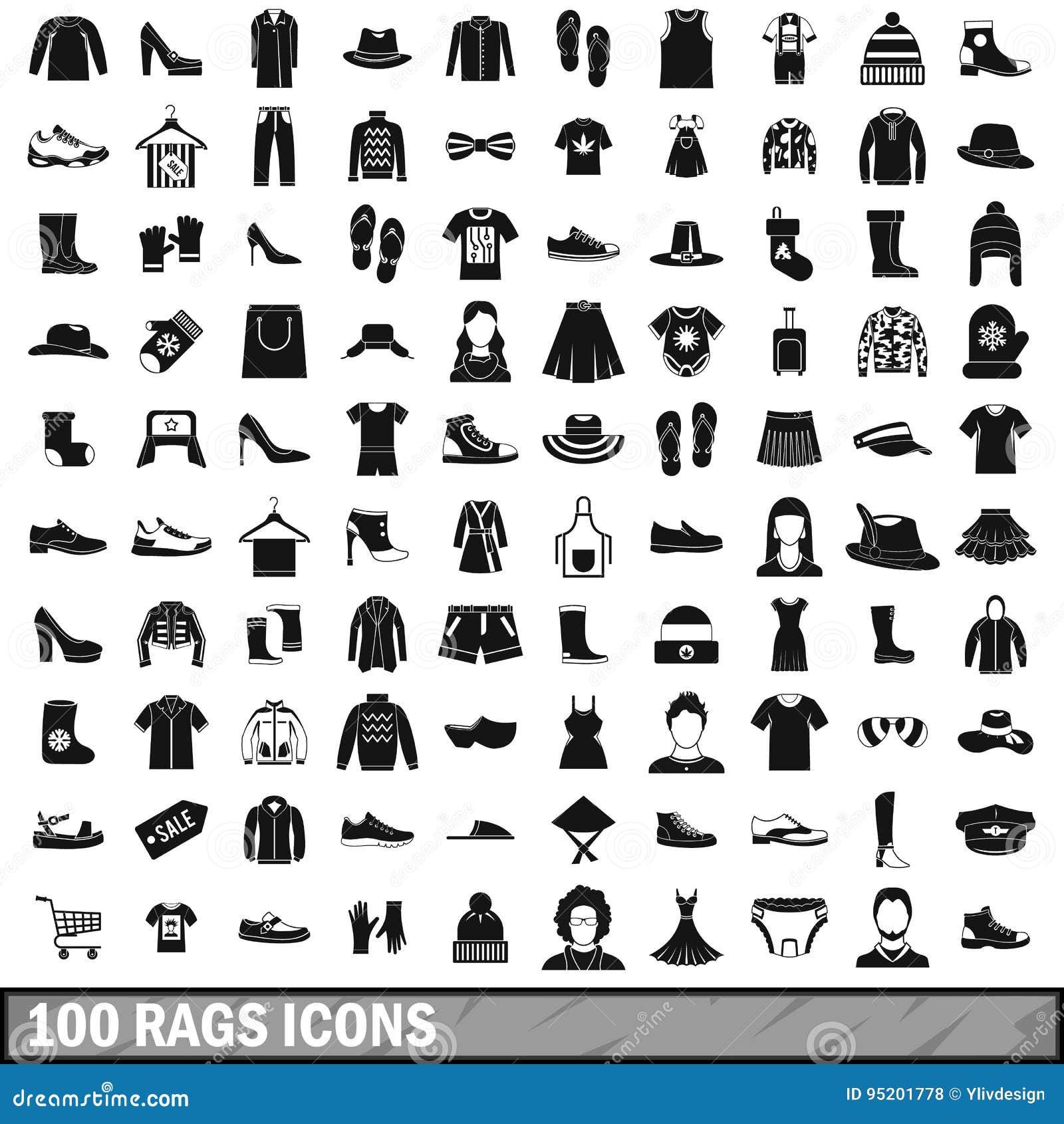 100 Rags Icons Set, Simple Style Stock Vector - Illustration of jeans ...