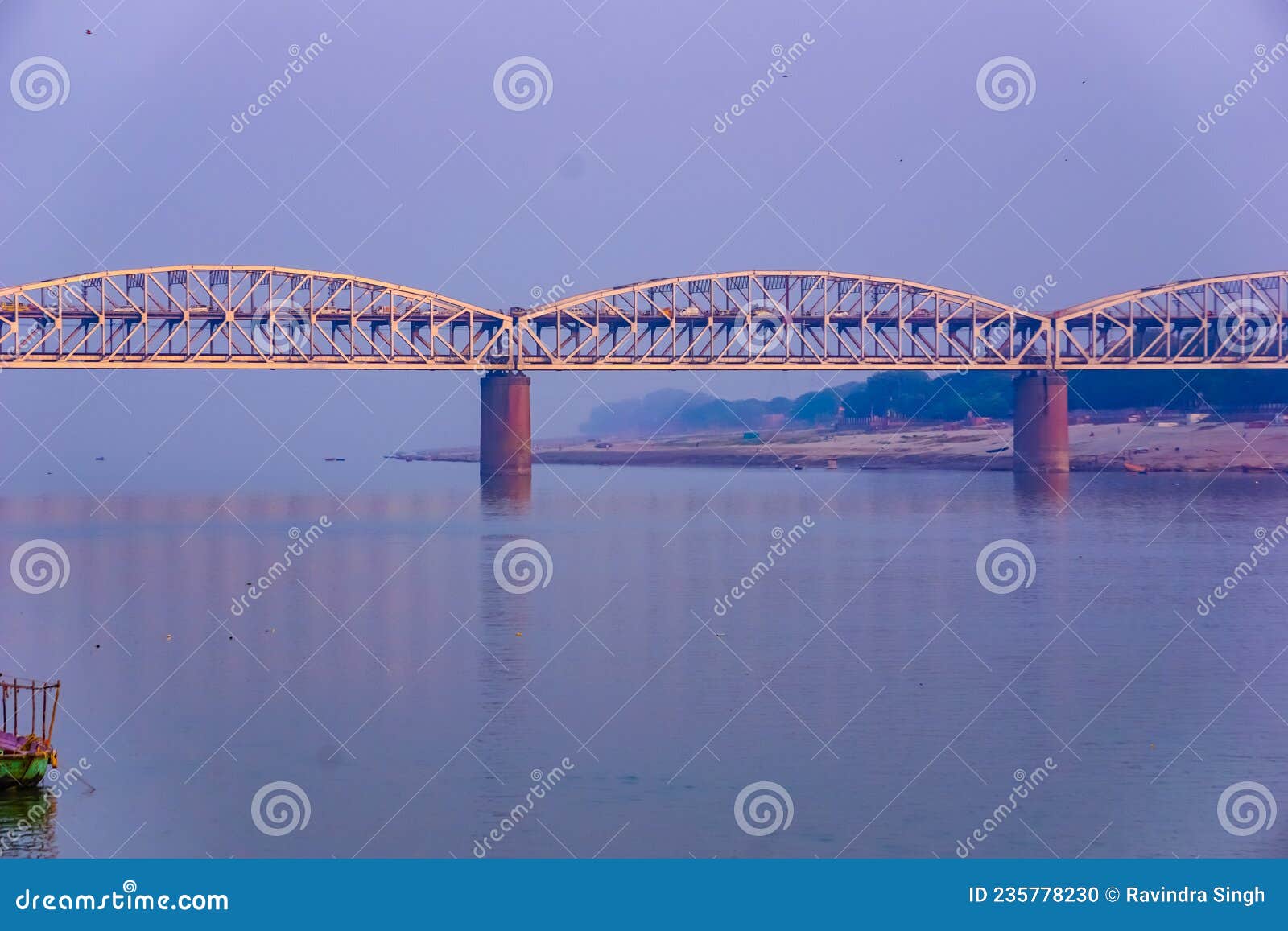 Rail Bridge on Ganga River, Varanasi Stock Photo - Image of blue, line ...