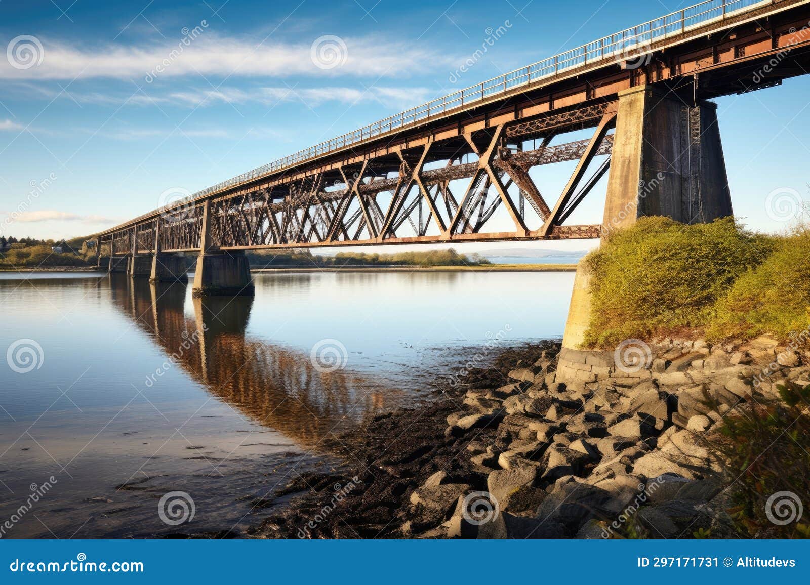 Rail Bridge Spanning Over a Bay Stock Image - Image of travel, bridge ...