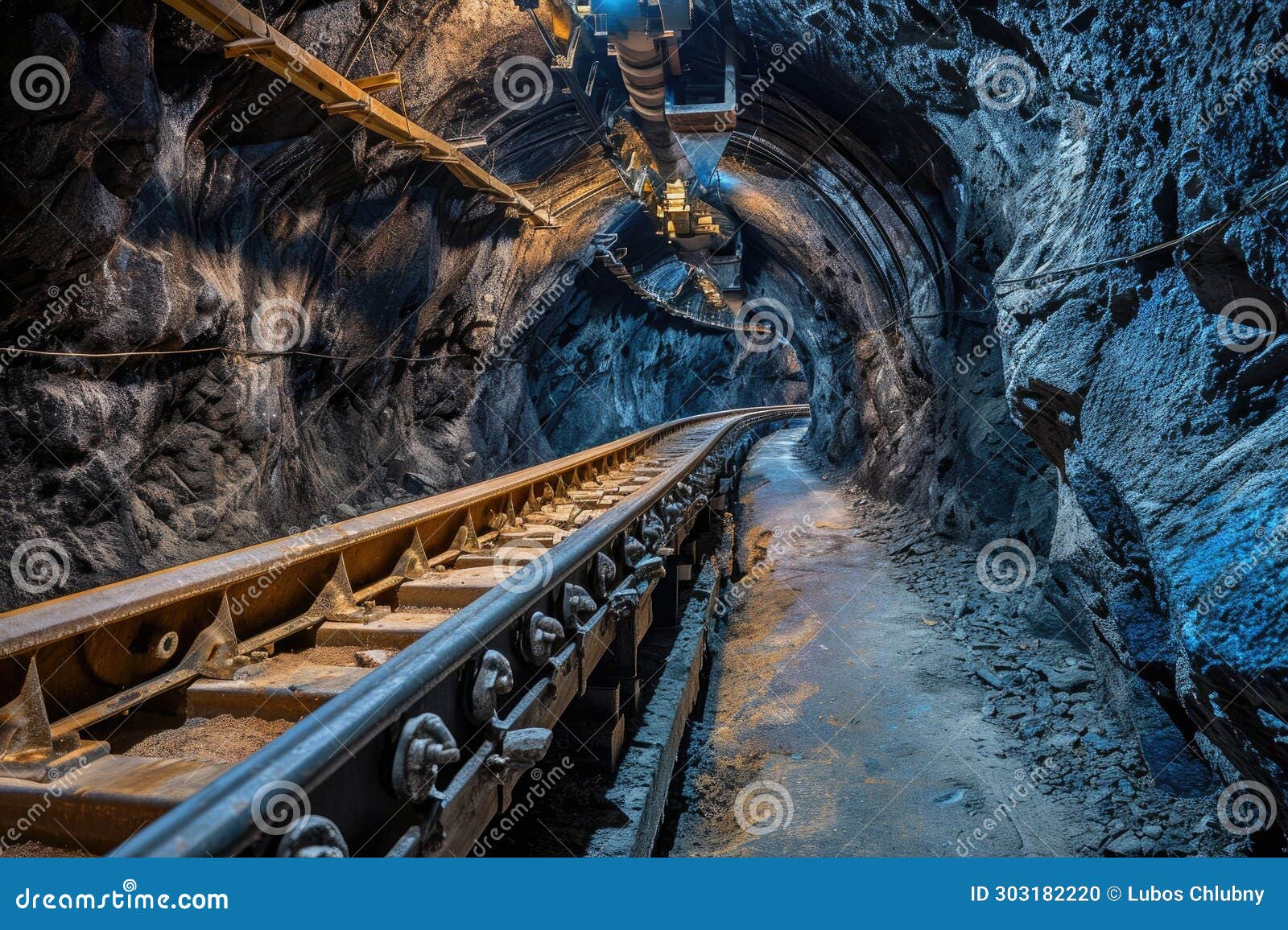 Rail Conveyor in an Underground Tunnel. Transportation of Ore or Coal ...