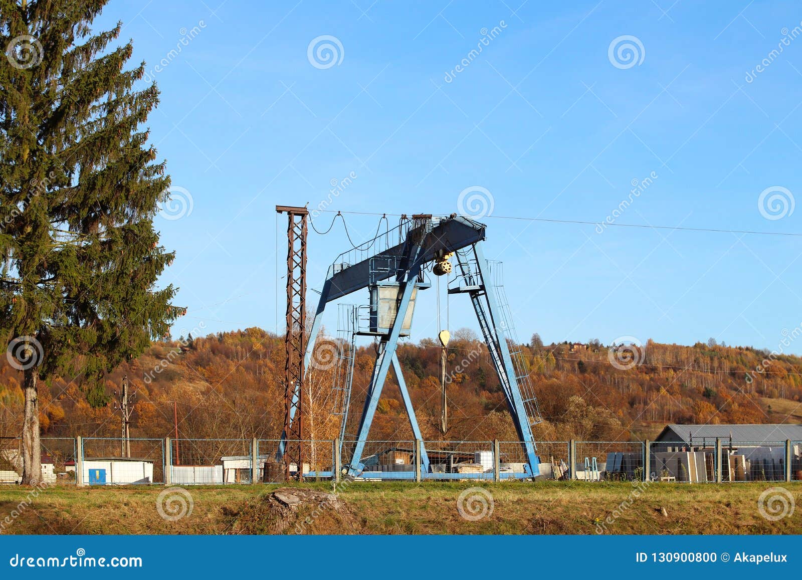 Rail Crane in Production. Loading and Unloading Wagons. Lifting Heavy ...