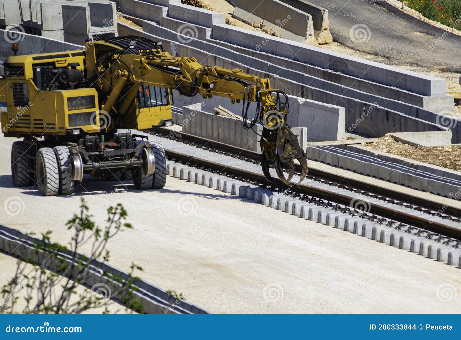 Rail Excavator on Reconstruction of the Railway Rails. Stock Photo ...
