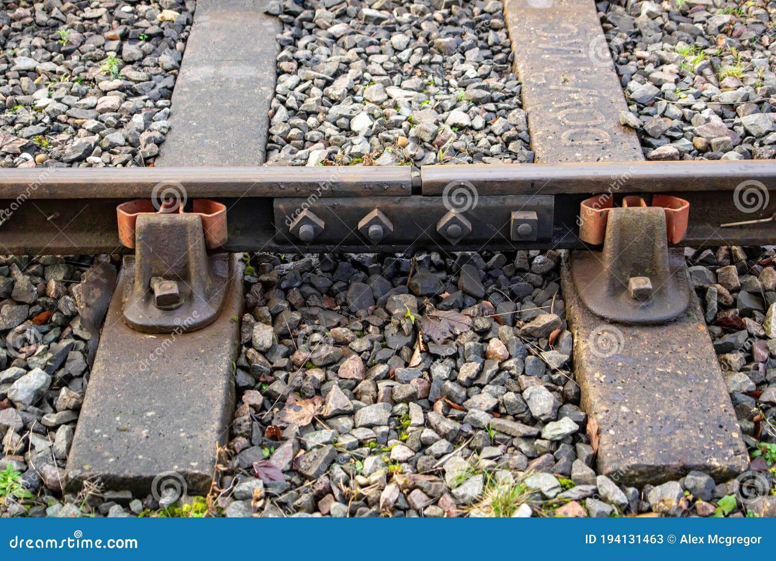 Metal Rail Joint and Sleepers Stock Image - Image of train, concrete ...