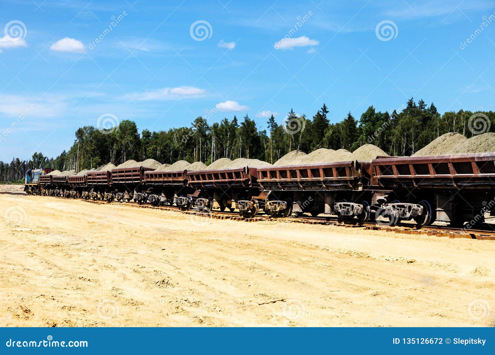 Rail Freight Wagons with Sand Stock Photo - Image of route, locomotive ...
