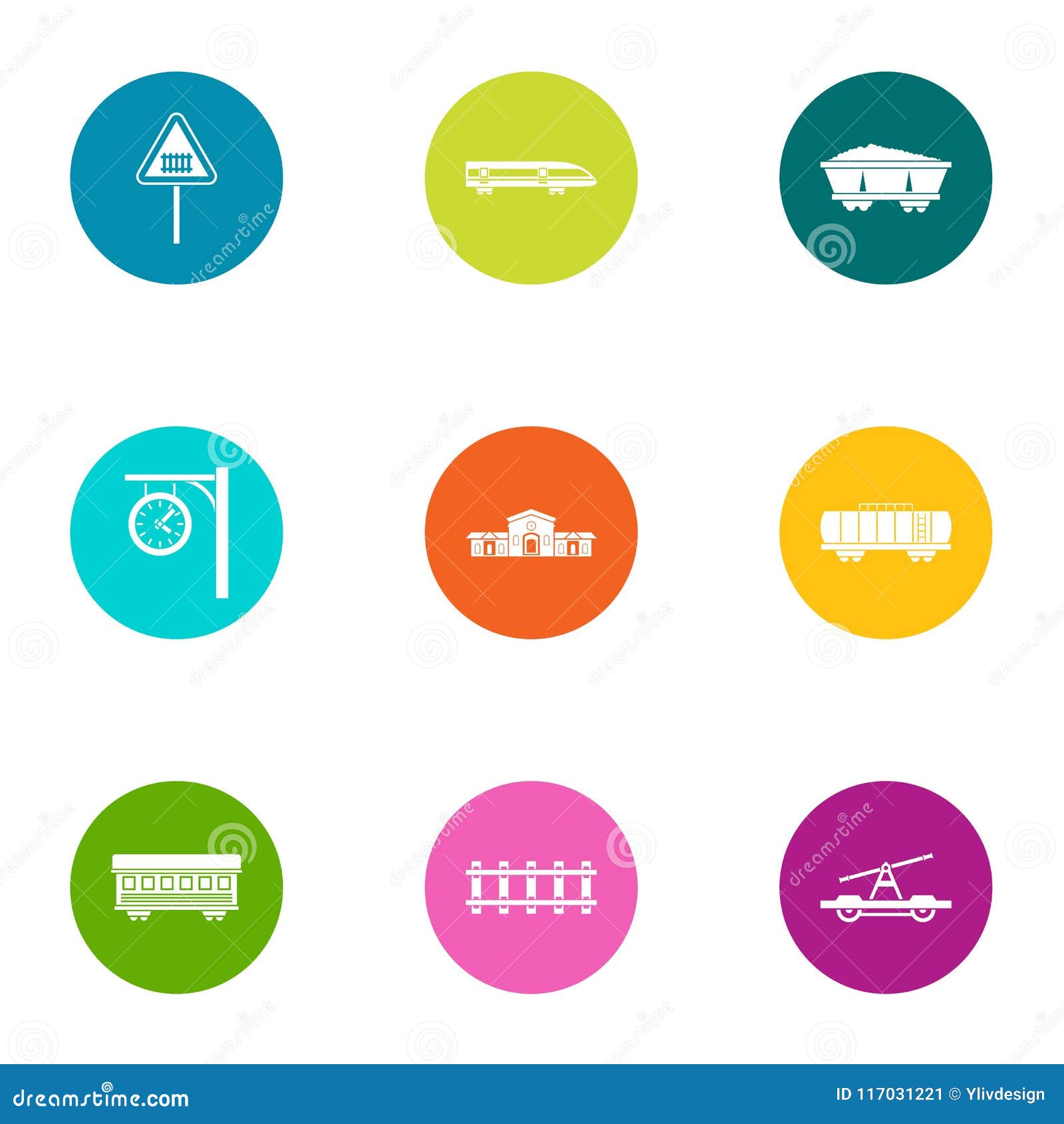 Rail icons set, flat style stock vector. Illustration of railroad ...