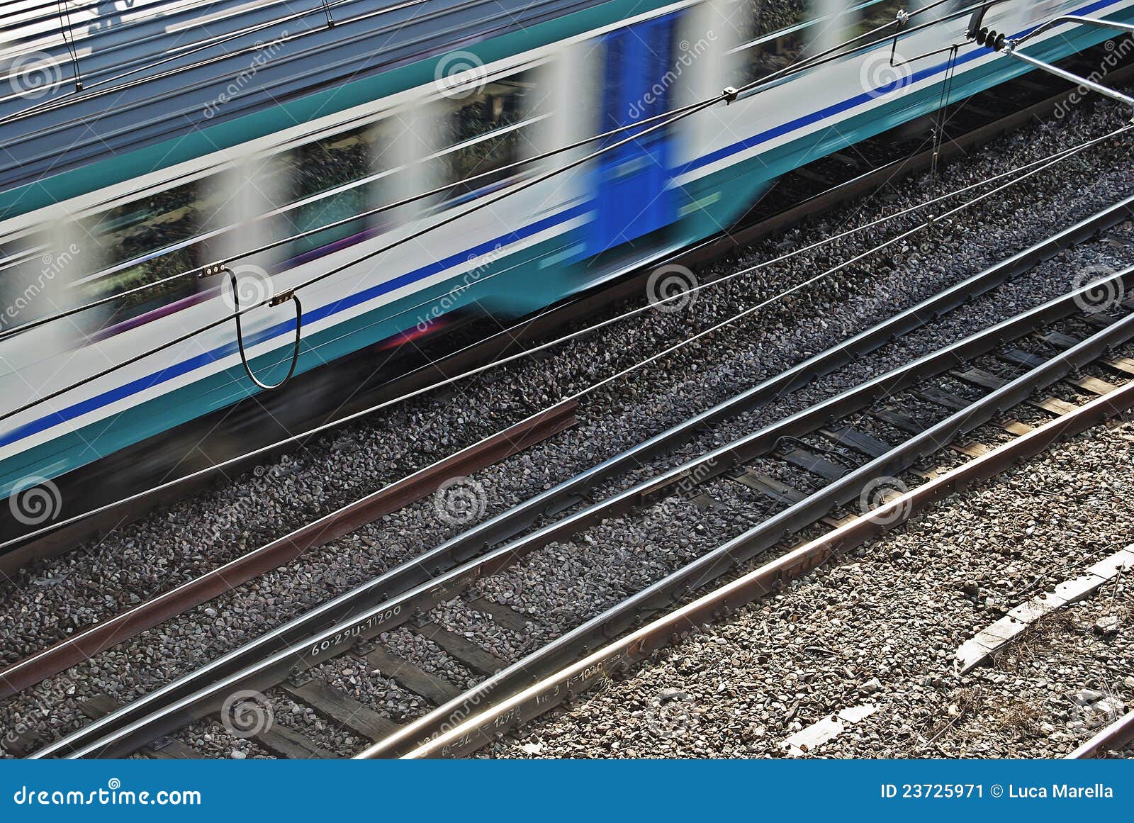 Rail Intersection with Passing Train Stock Image - Image of electricity ...