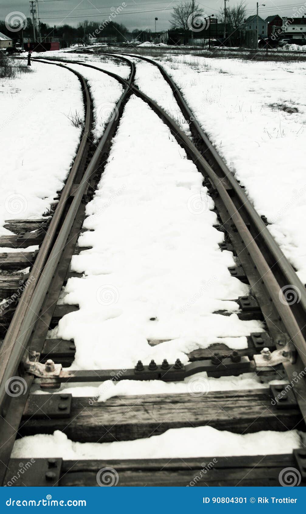 Rail line in snow stock image. Image of tracks, merge - 90804301