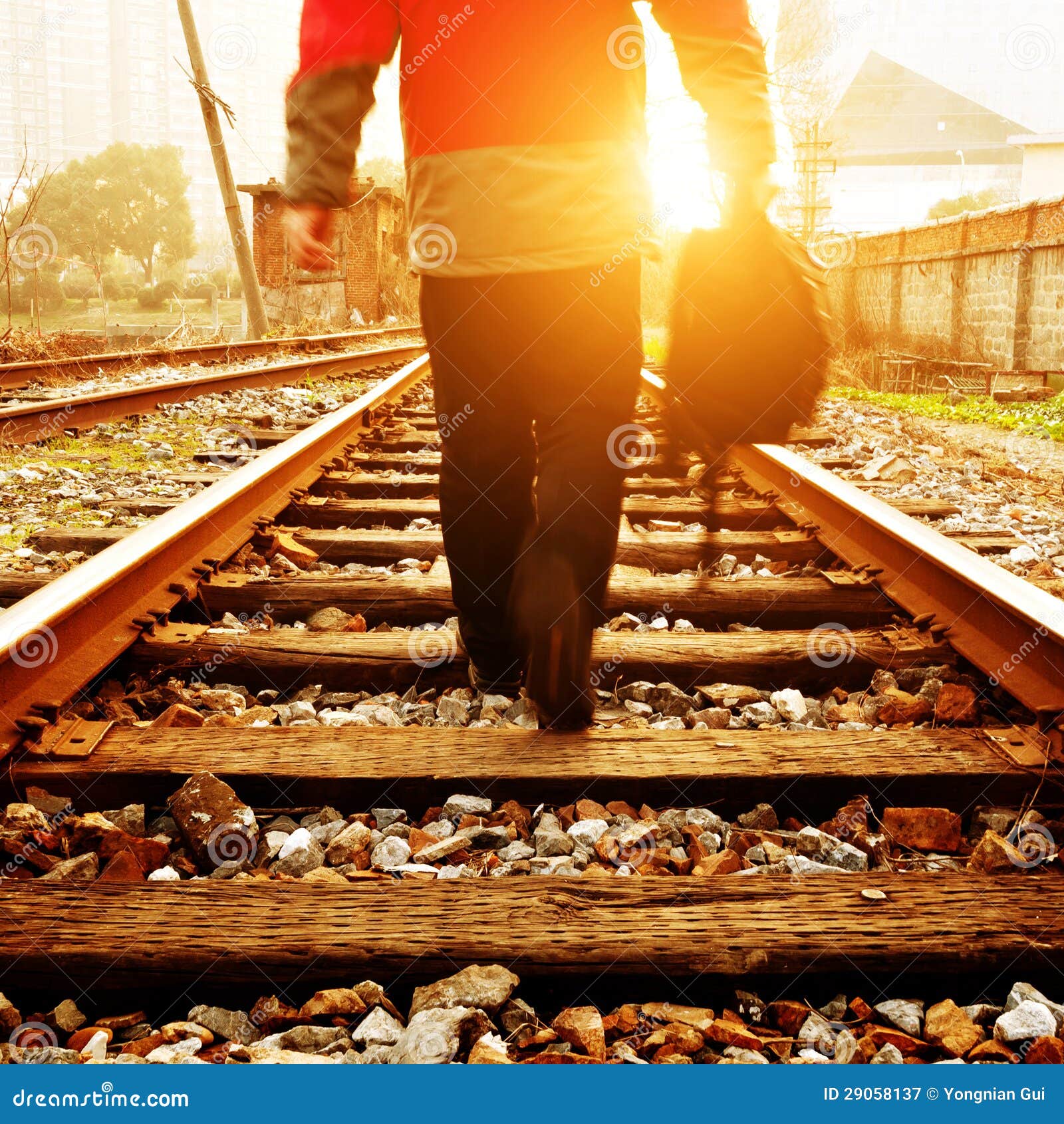 Rail and pedestrian stock image. Image of railway, orange - 29058137
