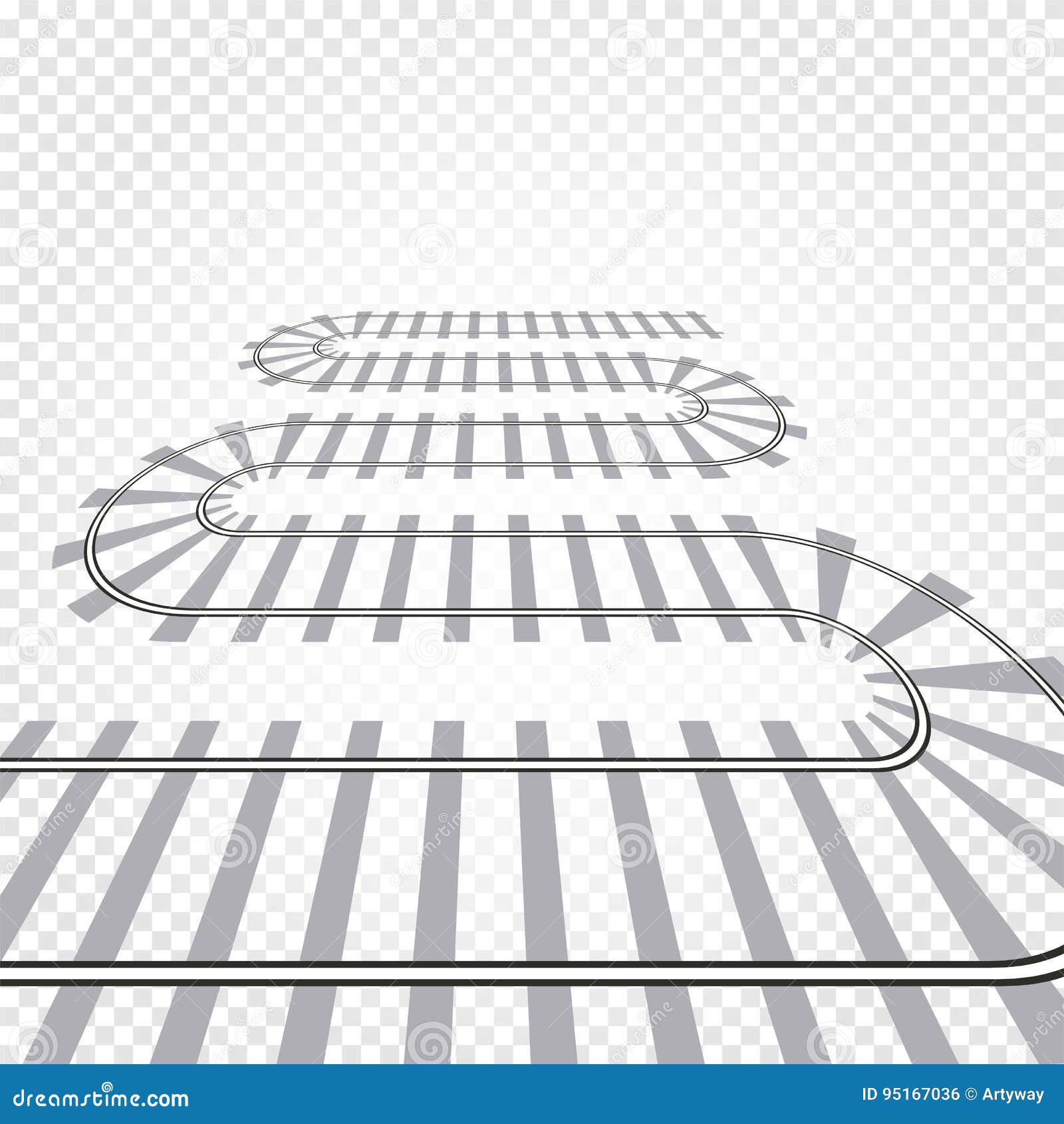 Rail Railroad Track Vector Illustration. Railway Train . Winding Path ...