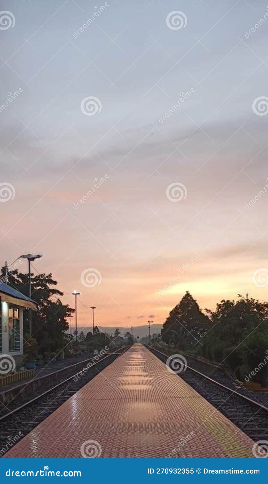 Rail Station in the Morning with the Sunrise Moment Stock Image - Image ...