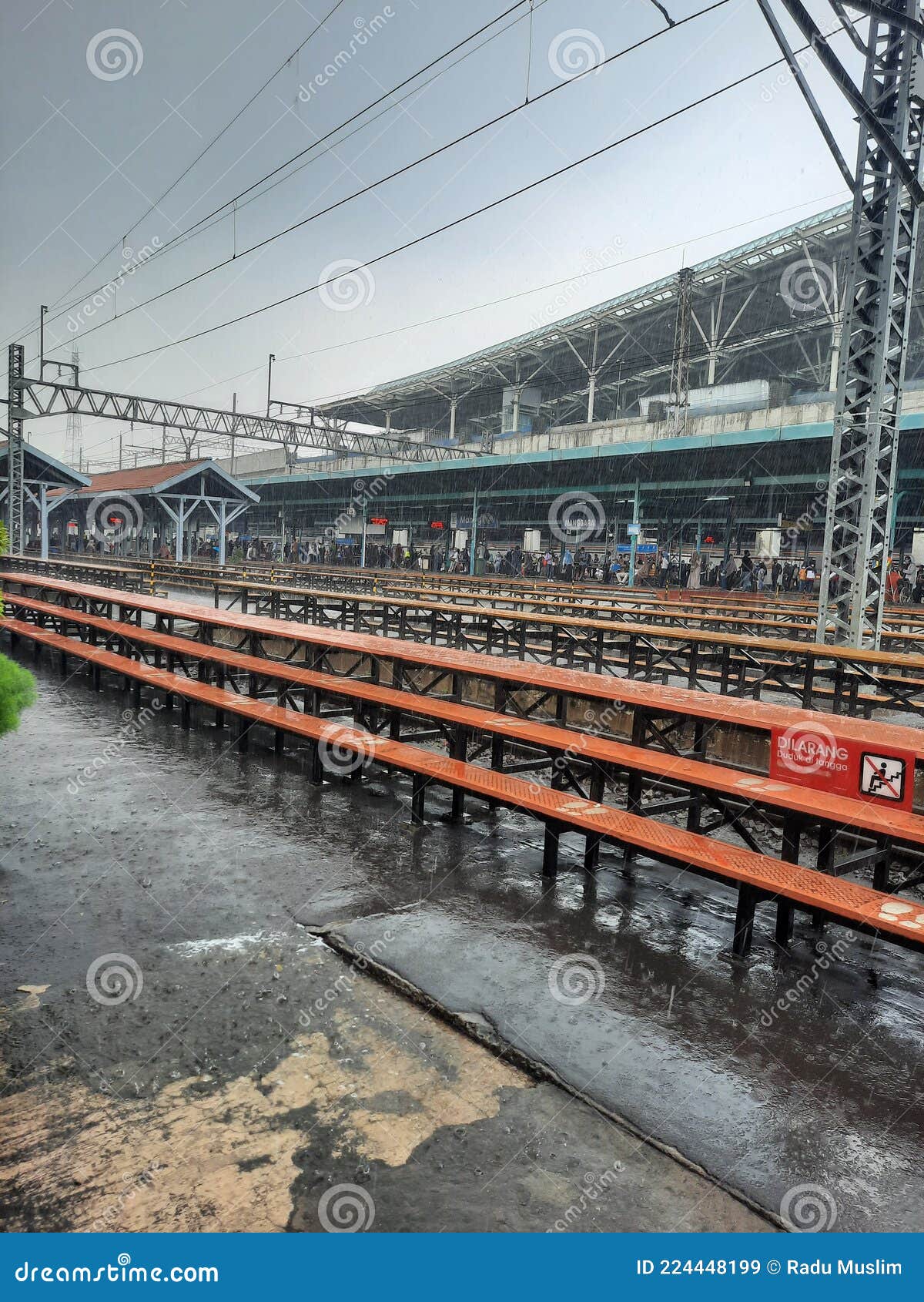 Rail Station on the rain editorial stock image. Image of electricity ...