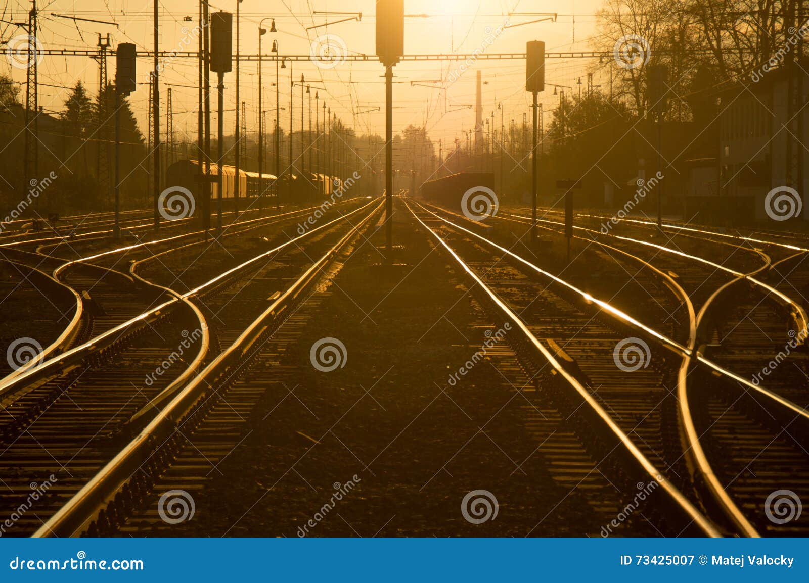 Rail at sunset stock image. Image of train, line, electric - 73425007