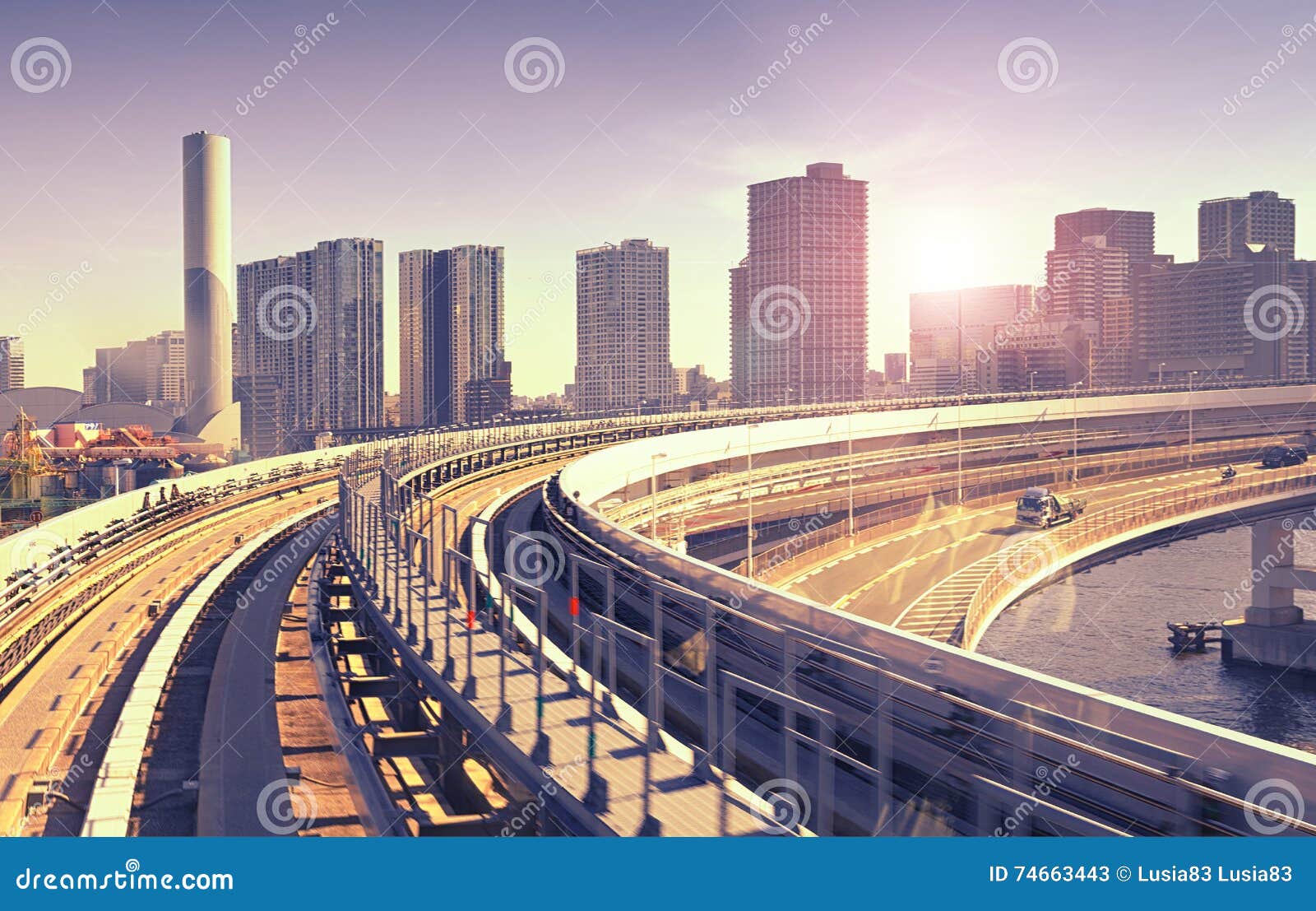 Rail Track and Cityscape of Tokyo during Sunset, View from Speed Train ...