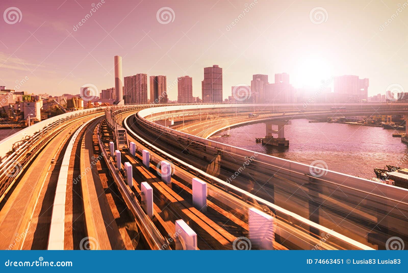 Rail Track and Cityscape of Tokyo during Sunset, View from Speed Train ...