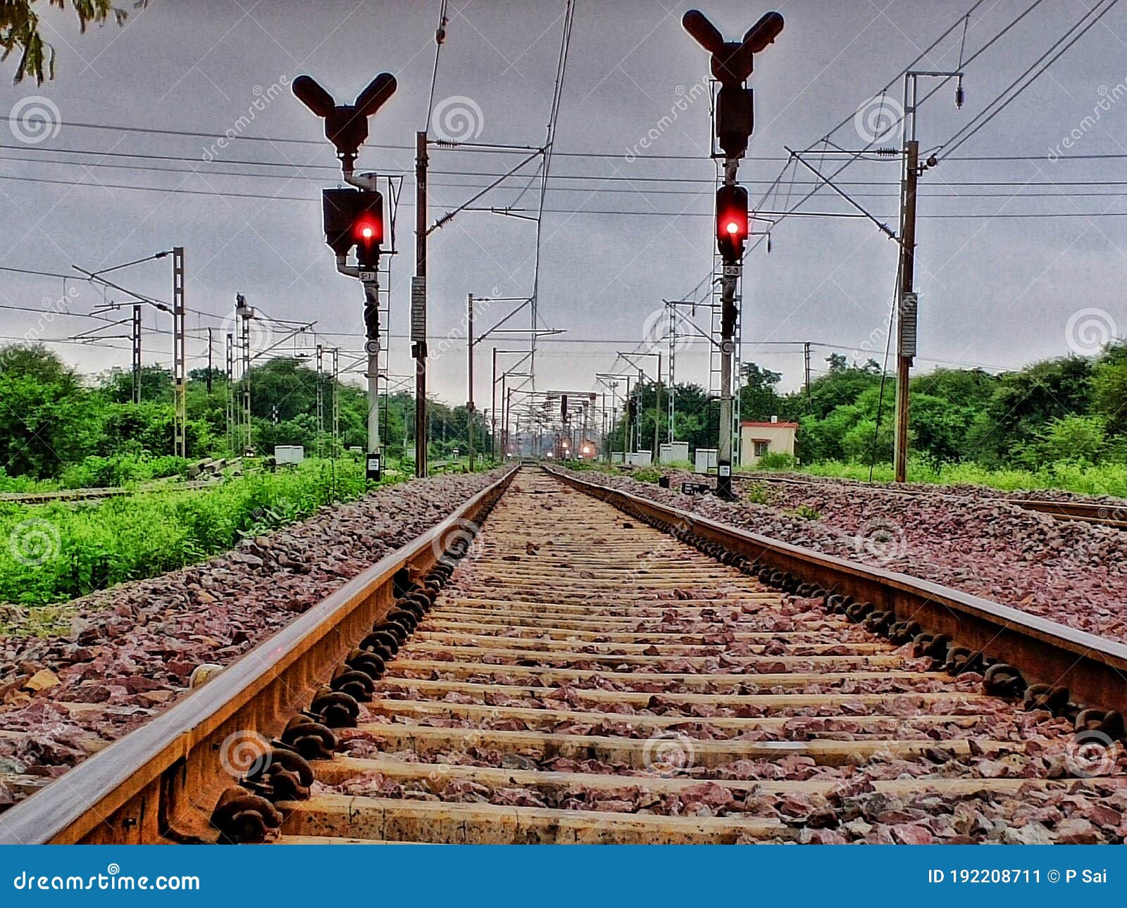 Rail Track Signals Showing Red Stock Image - Image of track, landmark ...