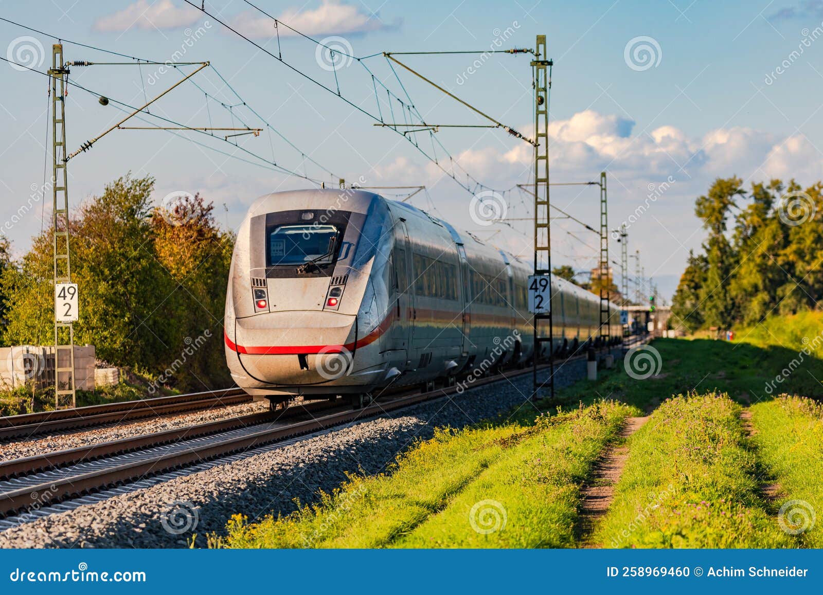 A Rail Track on Which an ICE Train Passing through Rural Area, Germany ...